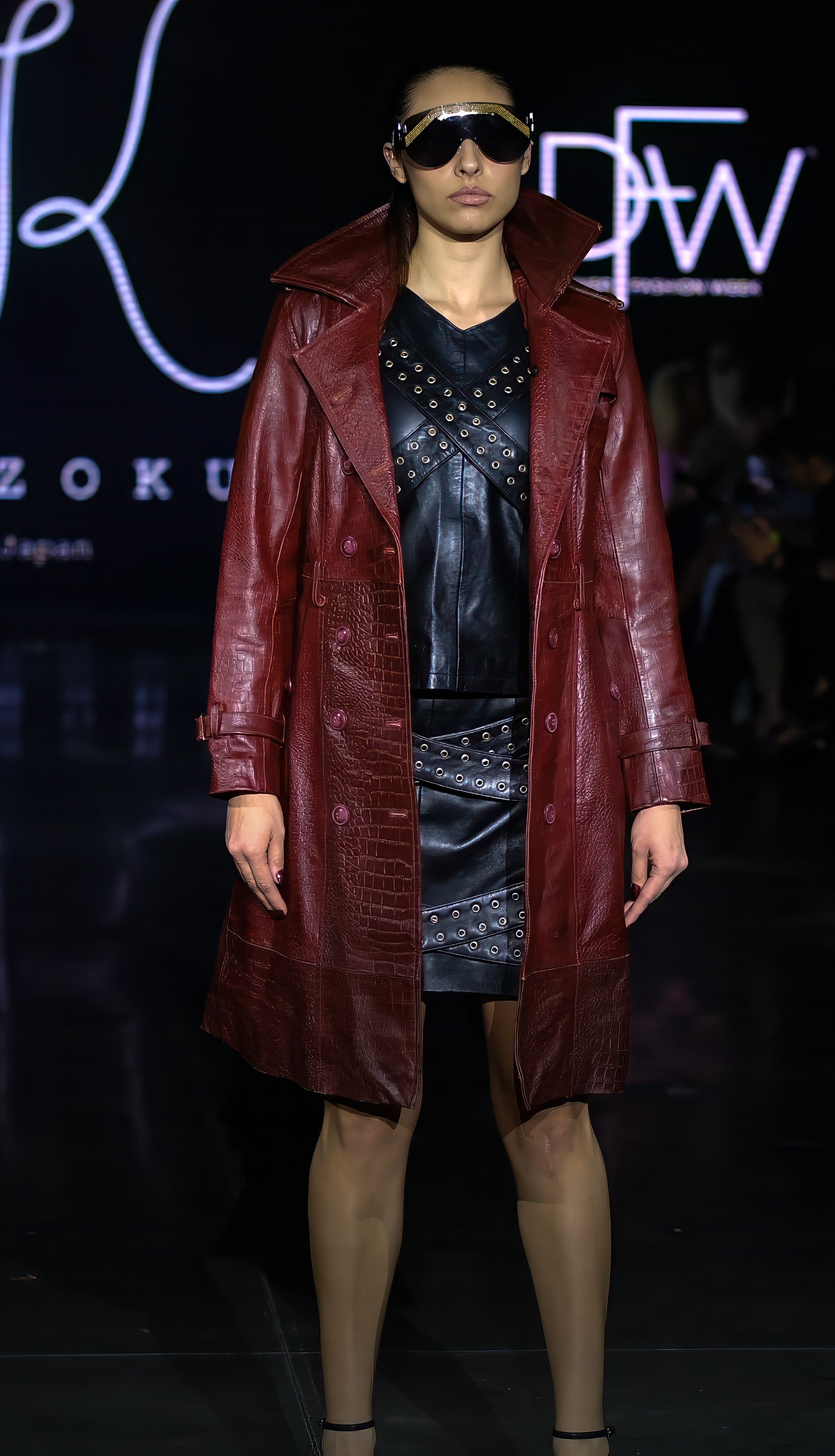 Burgundy Croc Long Coat – Red Monarch