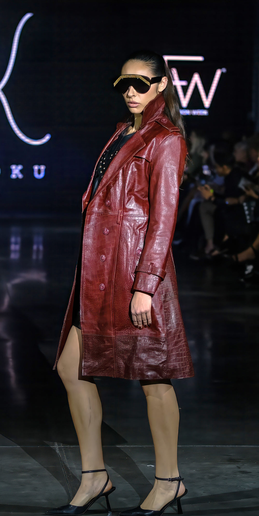 Burgundy Croc Long Coat – Red Monarch